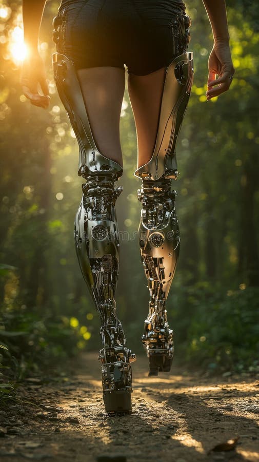 Cyborg Walks through Sunlit Forest Path Stock Illustration ...