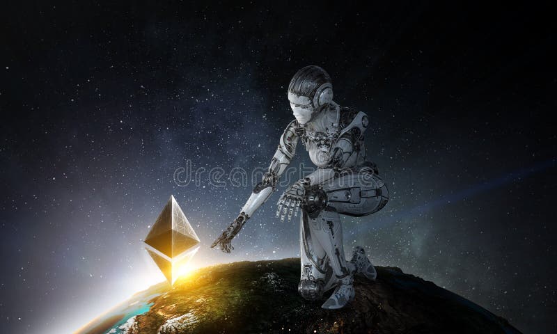 Cyborg Silver Woman Sitting on One Knee and Smiling Stock Illustration ...