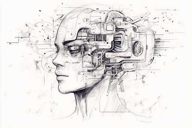 Cyborg Sketch: a Futuristic Illustration of a Cyborg, Combining ...