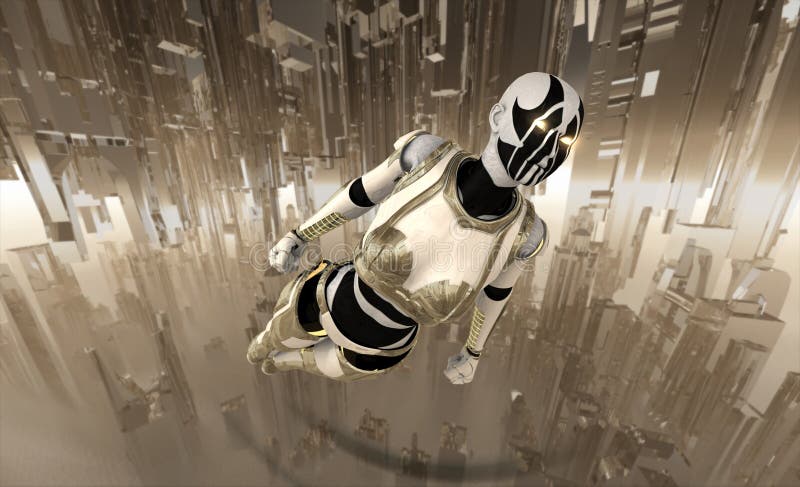 Cyborg soldier flying stock illustration. Illustration of blast - 14510419