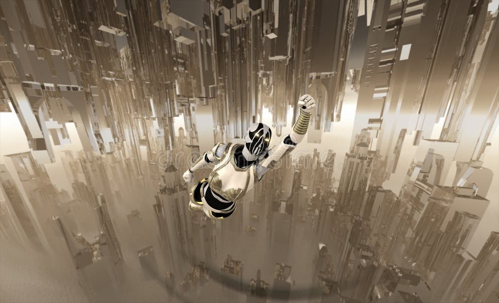 Cyborg soldier flying stock illustration. Illustration of render - 14510435