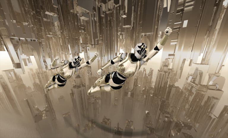 Cyborg soldiers flying stock illustration. Illustration of fight - 14510404