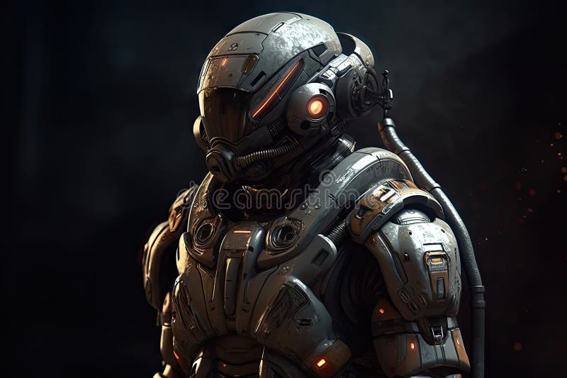 Cyborg space military suit stock image. Image of rifle - 302285439