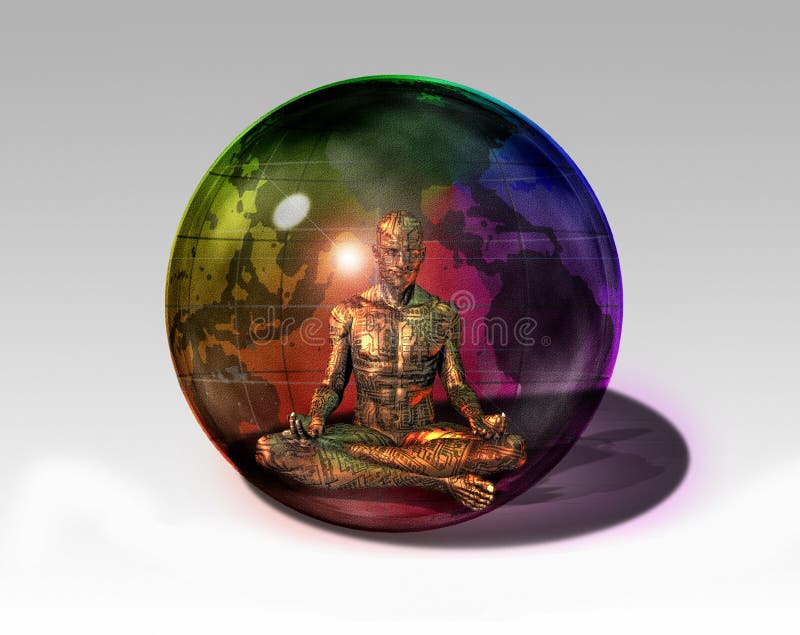 Cyborg in sphere stock illustration. Illustration of artificial - 194076716