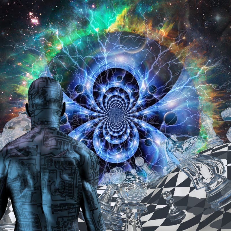 Cyborg before the Space Portal Stock Illustration - Illustration of ...