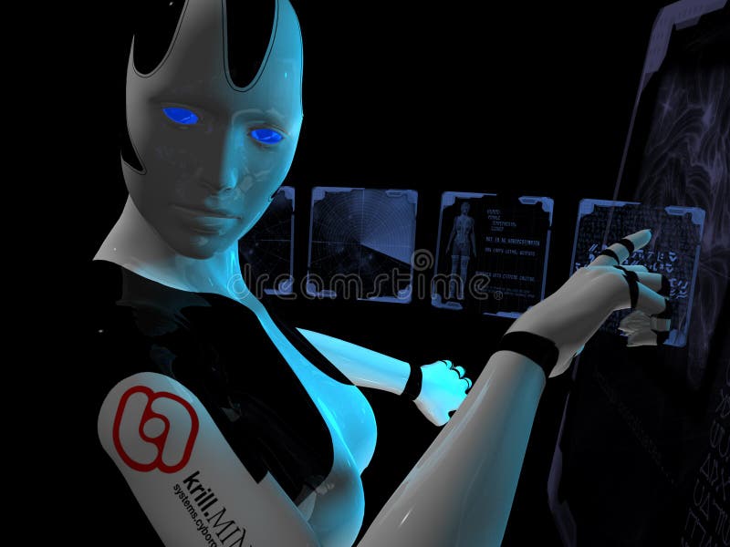 Cyborg Using Holographic Computer Stock Illustration - Illustration of ...