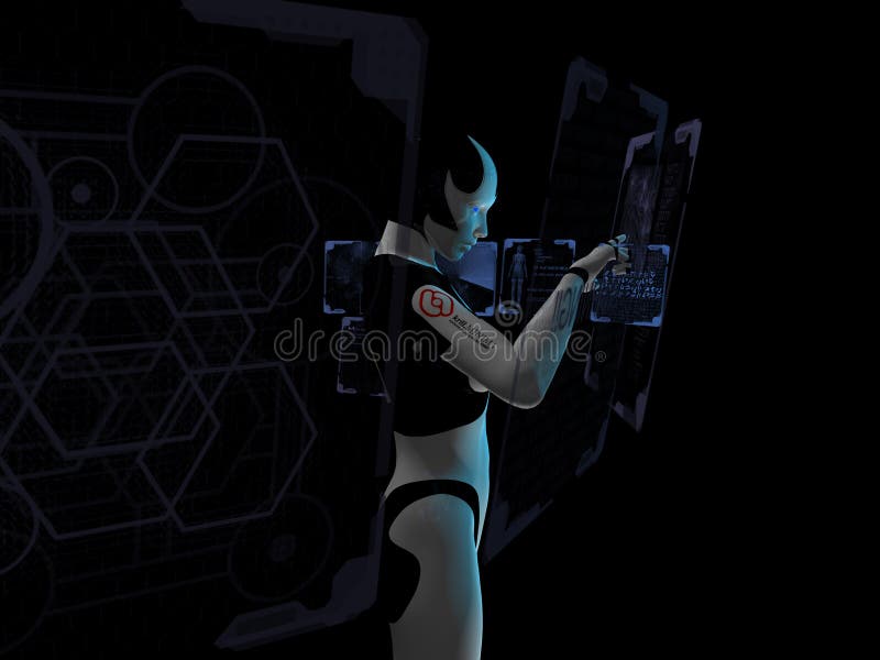 Cyborg Using Holographic Computer Stock Illustration - Illustration of ...