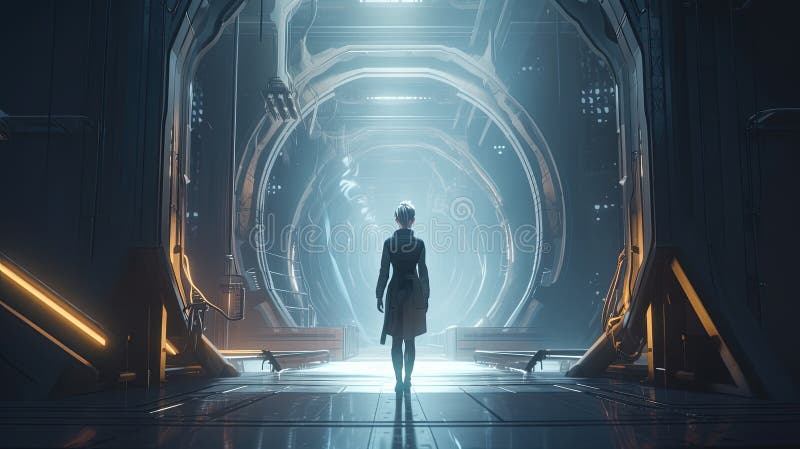 Cyborg Walking on Lab Corridor, Digital Art Illustration, Generative AI ...