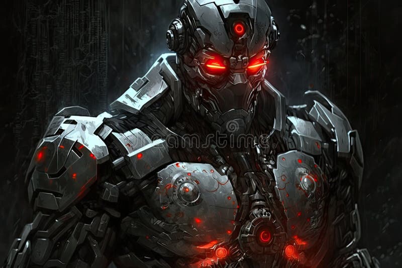 Cyborg War Machine from the Future with Luminous Eyes Stock ...