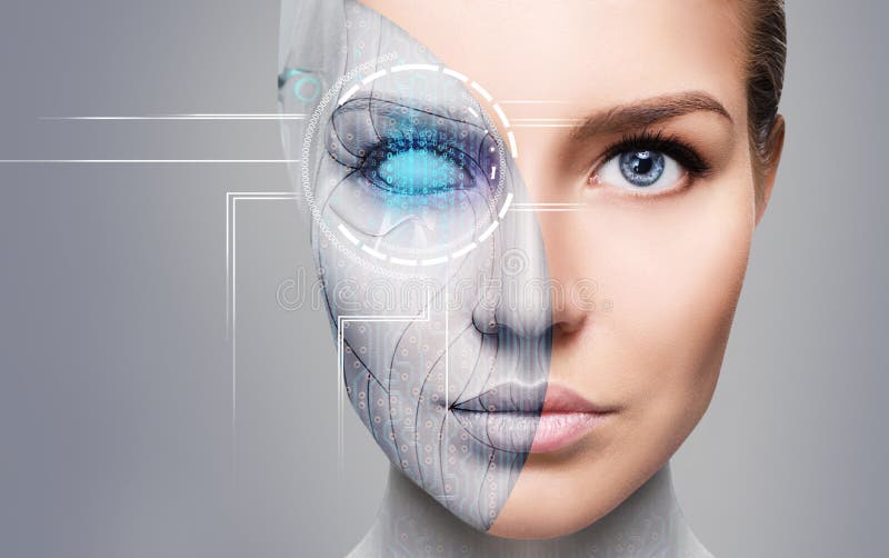 Cyborg Woman with Machine Part of Her Face. Stock Image - Image of ...