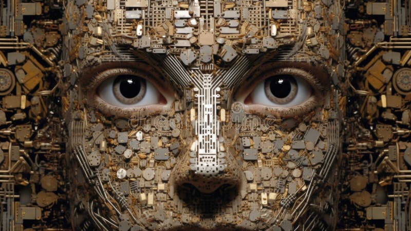 Cyborg Woman with Metal Face - Artificial Intelligence Concept Stock ...