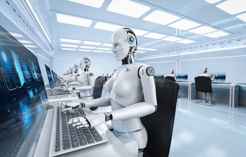 Cyborgs with glass tablet stock illustration. Illustration of holding ...