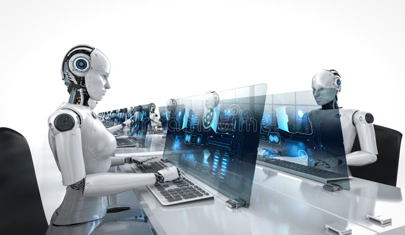 Female cyborgs in office stock illustration. Illustration of notebook ...