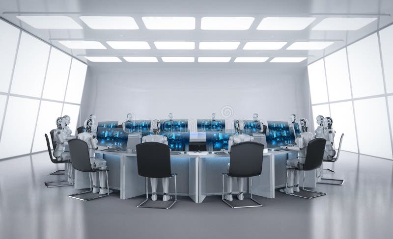 Female cyborgs in office stock illustration. Illustration of android ...