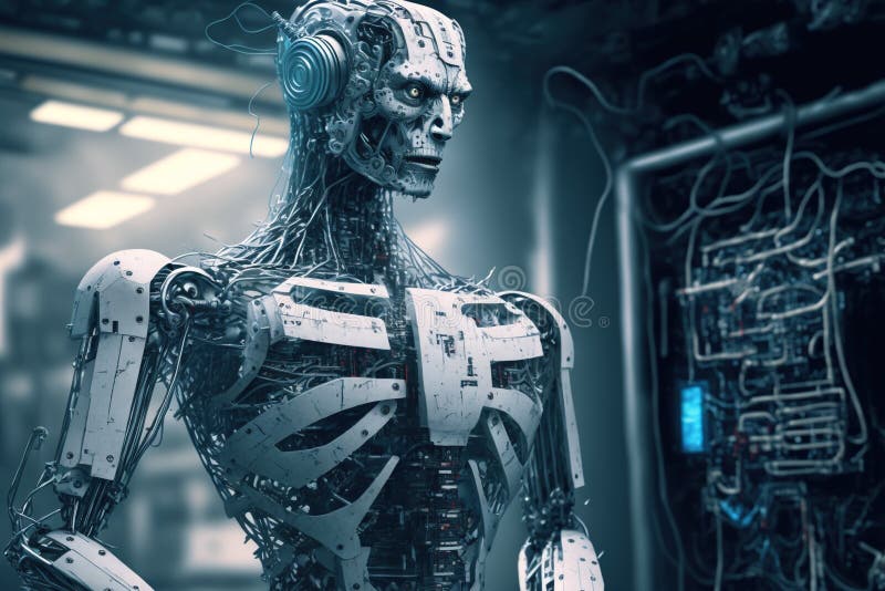 A Cyborg Working on Computer Systems. Generative AI Stock Photo - Image ...