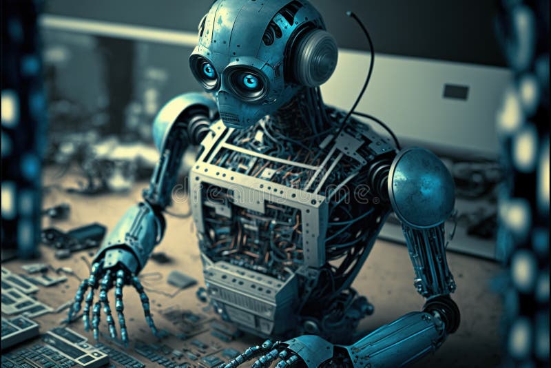 A Cyborg Working on Computer Systems. Generative AI Stock Photo - Image ...