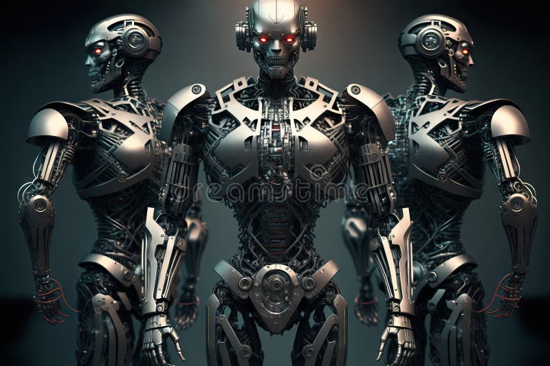 Robot Army or Group of Cyborgs. 3d Rendering Robot Army or Group of ...
