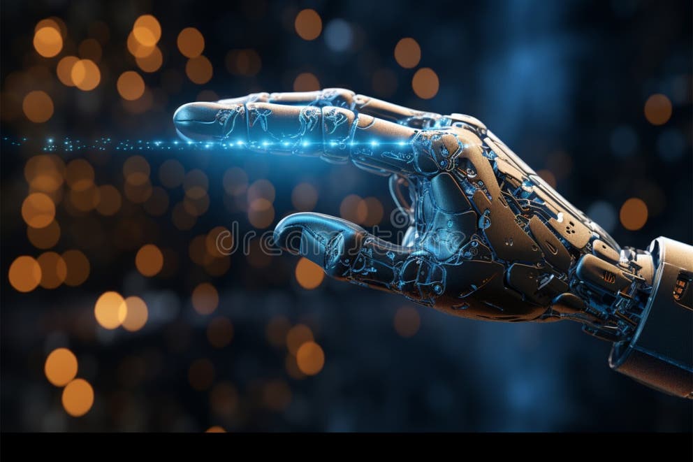 A Cyborgs Hand Holds a Chatbot Amidst a Backdrop of Binary Code Stock ...