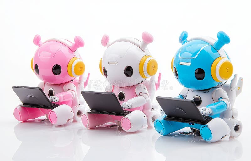 Cute Little Robot Work Computer Digital Technology Ai Generated Stock ...