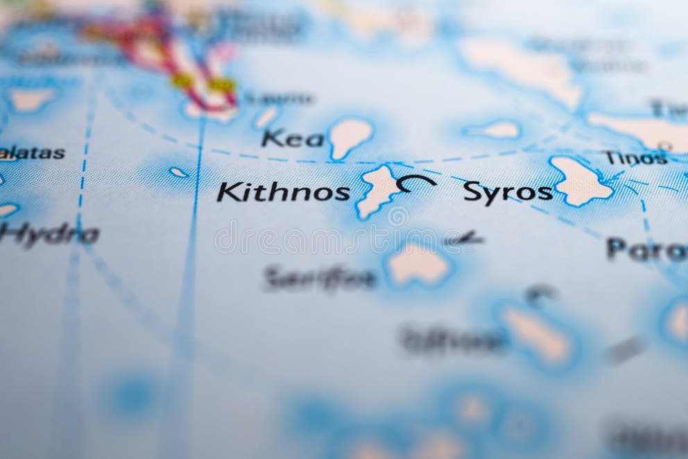 Cycladic Islands of Kithnos and Syros on Map.. Stock Photo - Image of ...