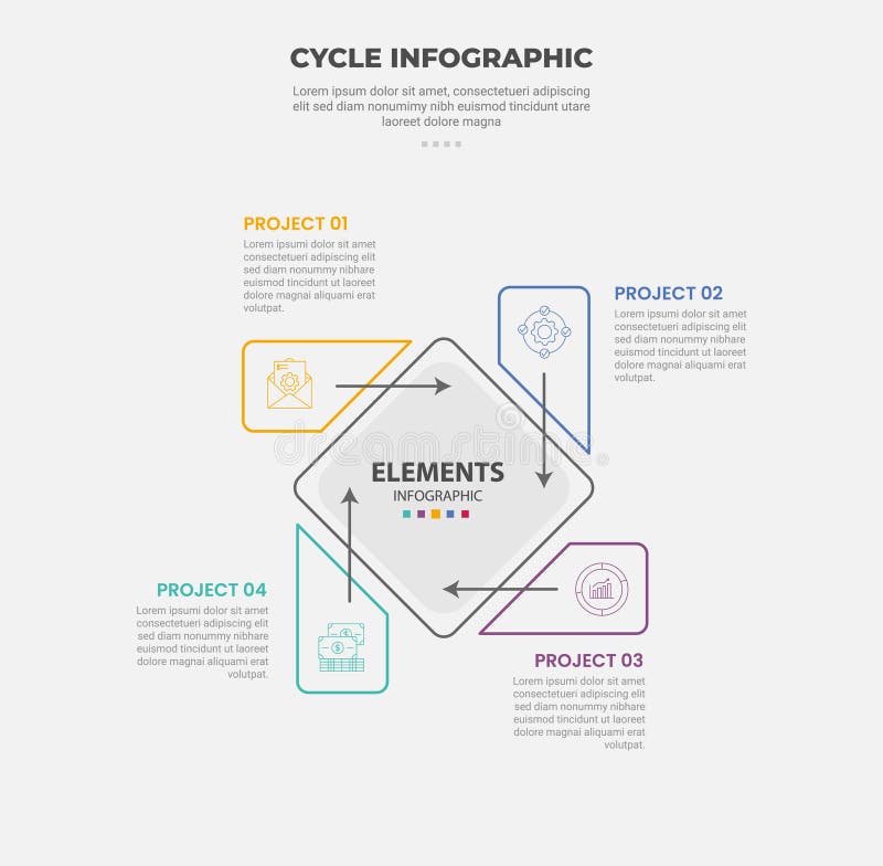 Cycle Base Infographic Outline Style with 4 Point Template with Diamond ...