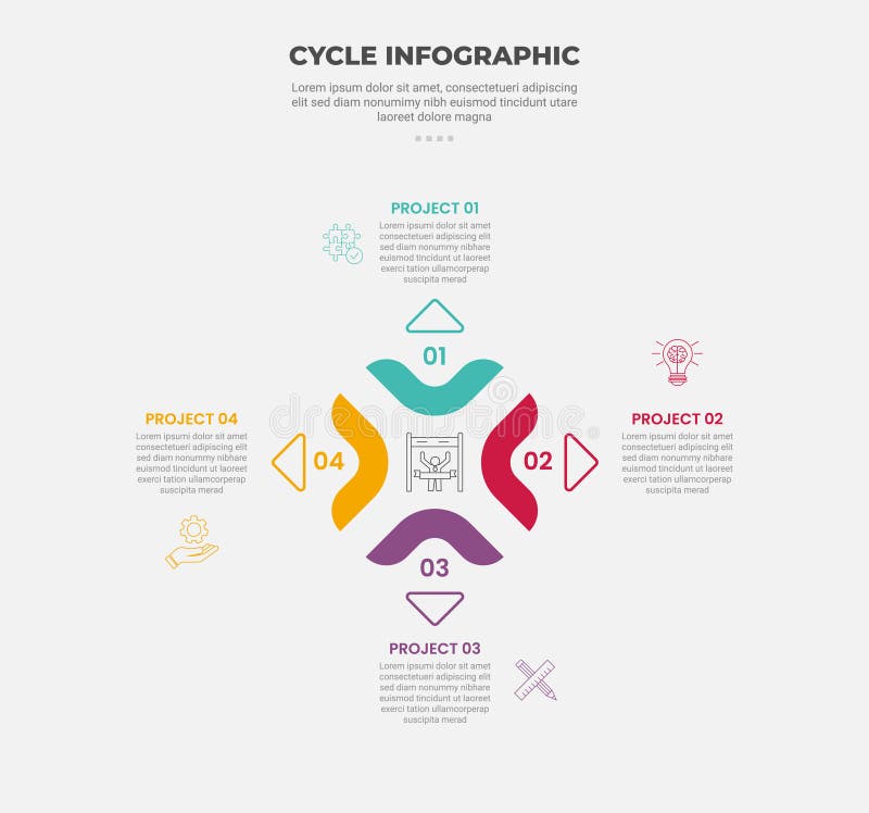 Cycle Base Infographic Outline Style with 4 Point Template with Round ...