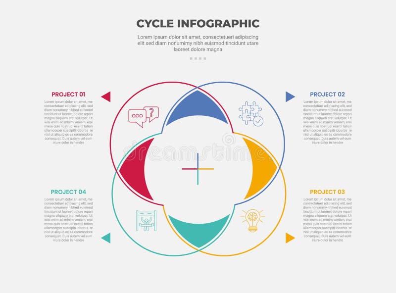 Cycle Base Infographic Outline Style with 4 Point Template with Round ...
