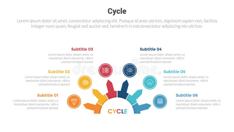 Cycle or Cycles Stage Infographics Template Diagram with Half Circle ...