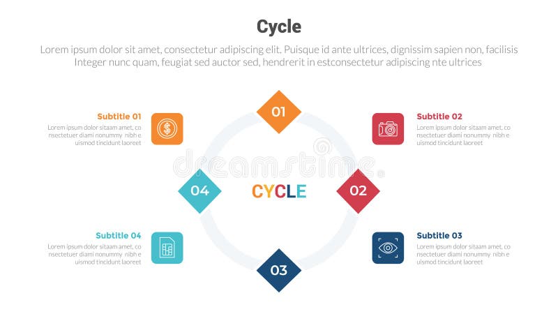 Cycle or Cycles Stage Infographics Template Diagram with Rotated Square ...