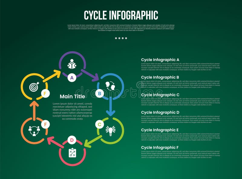 Cycle Infographic with Outline Circle Arrow Circular Direction with 6 ...