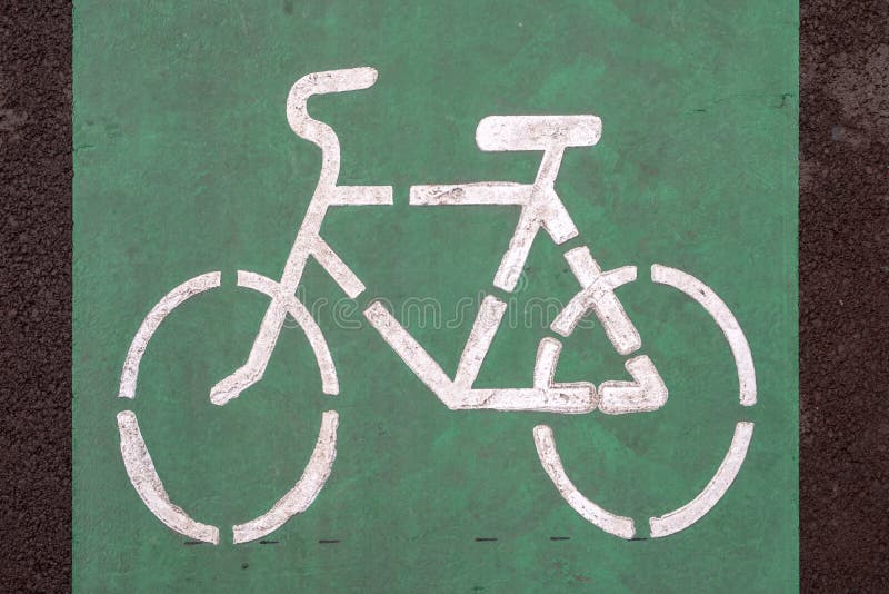Cycle Lane Sign Drawn in White on Green Stock Image - Image of route ...