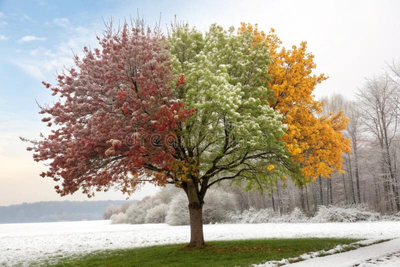 The Cycle of Life: a Lone Tree through the Seasons Stock Illustration ...