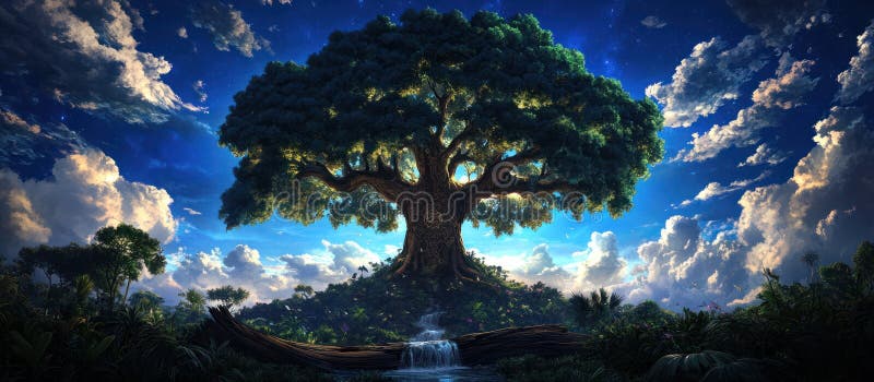 Cycle of Life: Towering Tree in Lush Forest with Intricate Trunk ...