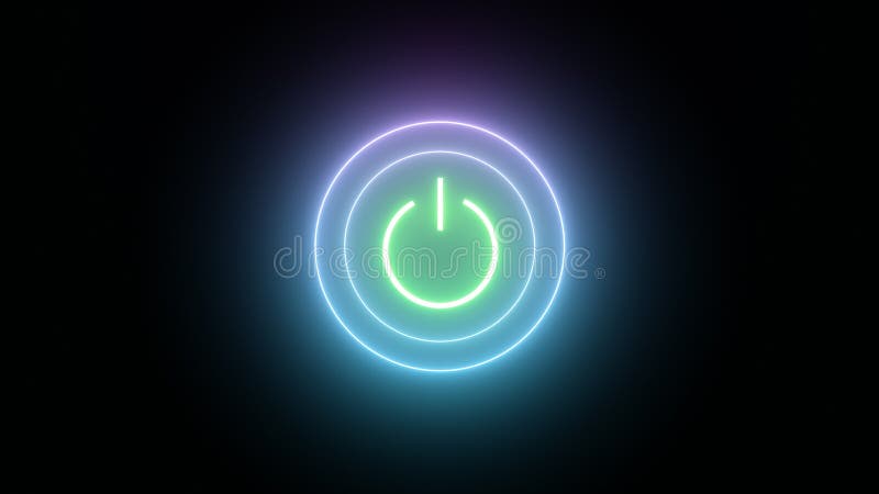 Cycle Neon Power Start Button Sign Flicker Light Ellipse Symbol Image ...
