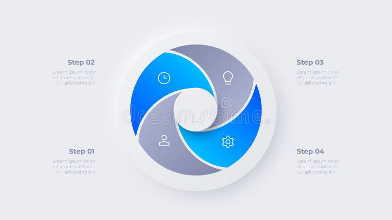 Cycle Neumorphic Diagram Divided into 4 Sectors. Infographic Design ...