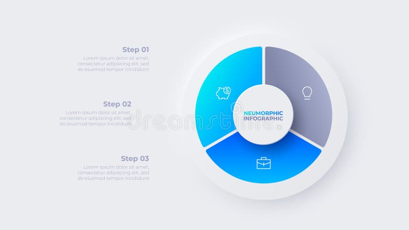Cycle Neumorphic Diagram Divided into 3 Sectors. Infographic Design ...
