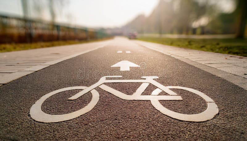 Cycle Path with Bicycle Icon on Asphalt. Active Rest Concept Stock ...