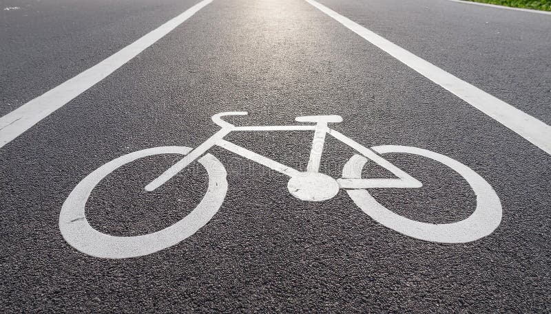 Cycle Path with Bicycle Icon on Asphalt. Active Rest Concept Stock ...