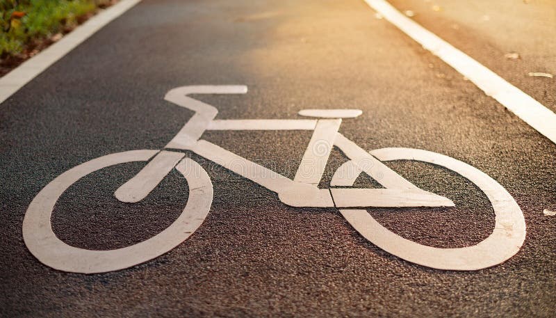 Cycle Path with Bicycle Icon on Asphalt. Active Rest Concept Stock ...