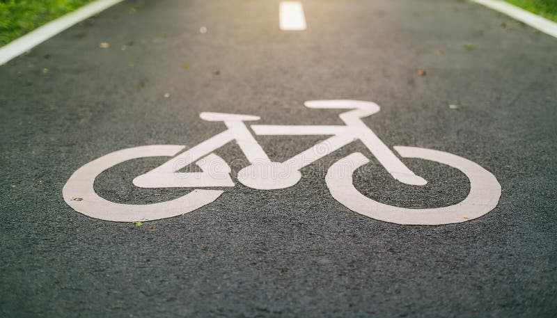 Cycle Path with Bicycle Icon on Asphalt. Active Rest Concept Stock ...