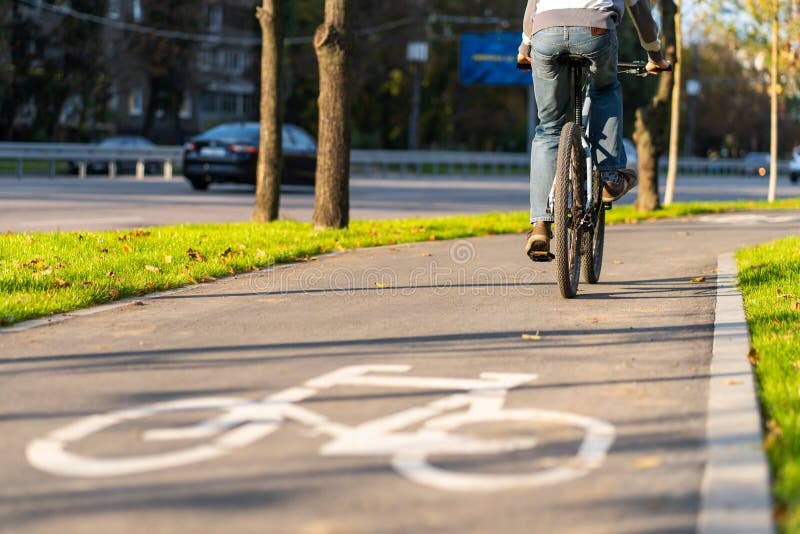 Cycle Path in the City Park. Bicycle Sign on the Road Stock Image ...