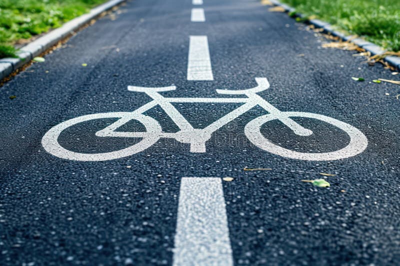 Cycle Path Close Up Bicycle Icon on Asphalt. Generative AI Stock Photo ...