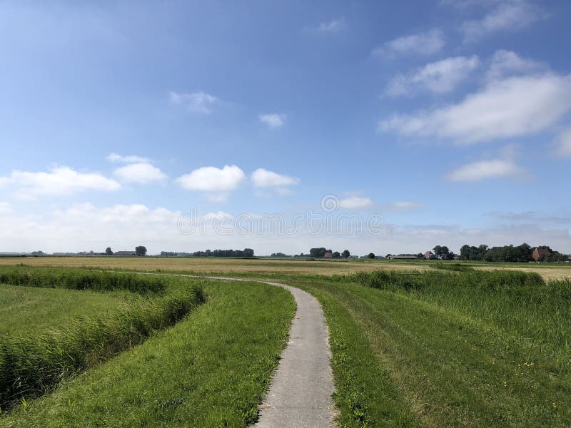 Cycle Path through Frisian Landscape Stock Image - Image of landscape ...