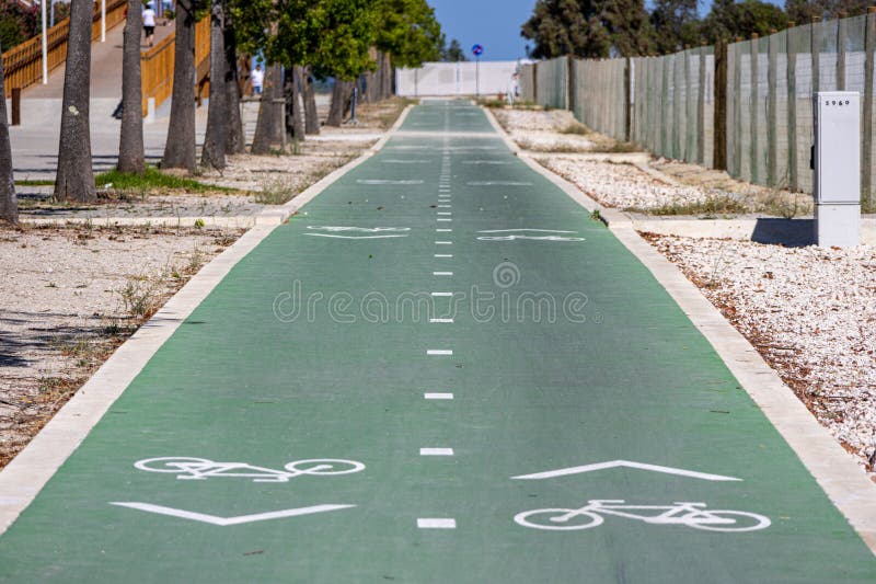 Cycle Path with Information on the Pavement Stock Photo - Image of bike ...