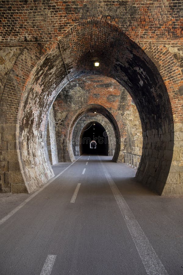 Cycle Path in Liguria Built on the Old Train Route. Tunnel Made from ...