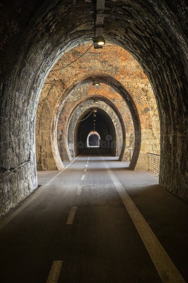 Cycle Path in Liguria Built on the Old Train Route. Tunnel Made from ...