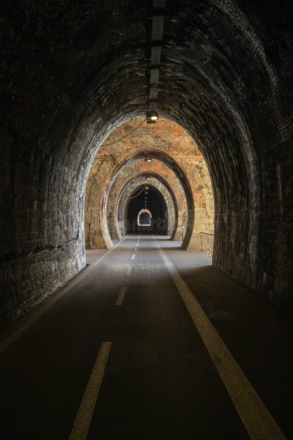 Cycle Path in Liguria Built on the Old Train Route. Tunnel Made from ...
