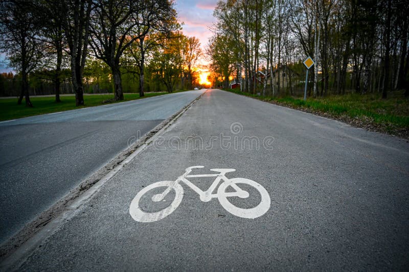 Cycle Path Marked with Painted Cycle in White Stock Photo - Image of ...