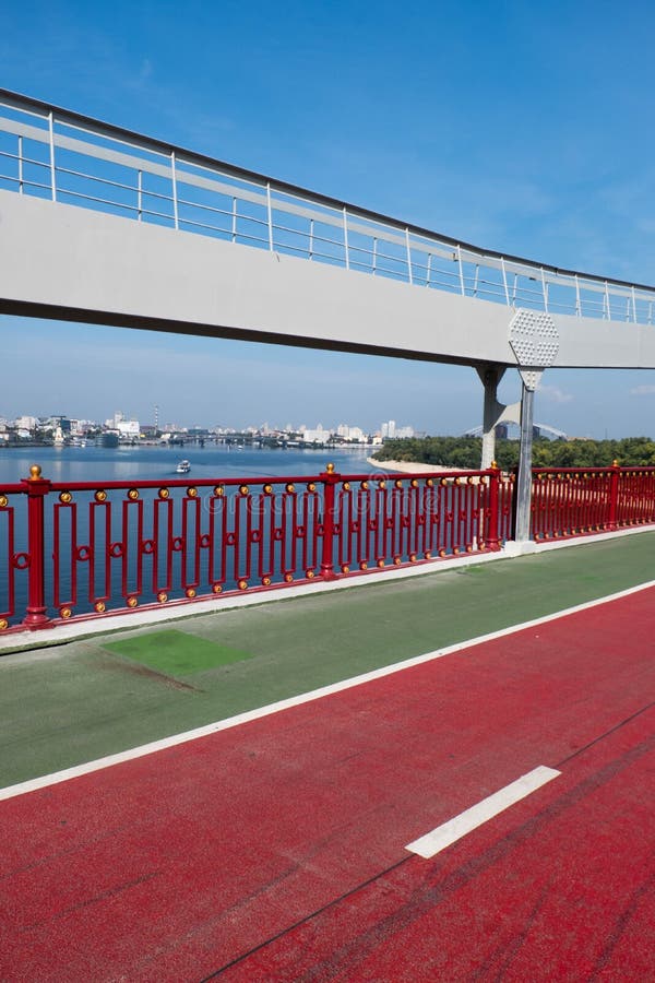 Cycle Path on a Pedestrian Bridge Across the Dnieper River. Kyiv ...