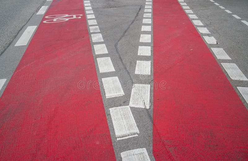 Cycle Path with Red Color on Street Stock Image - Image of bicycle ...